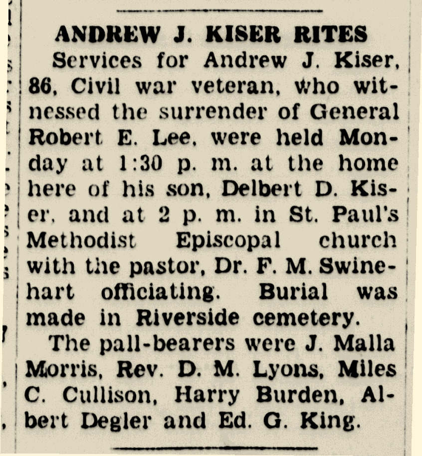 Defiance County, Ohio Genealogy: Andrew J. Kiser - Bishop Post, G.A.R.