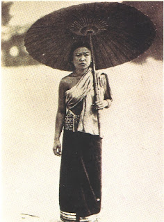 Lao Textiles: Lao women wearing Sinh