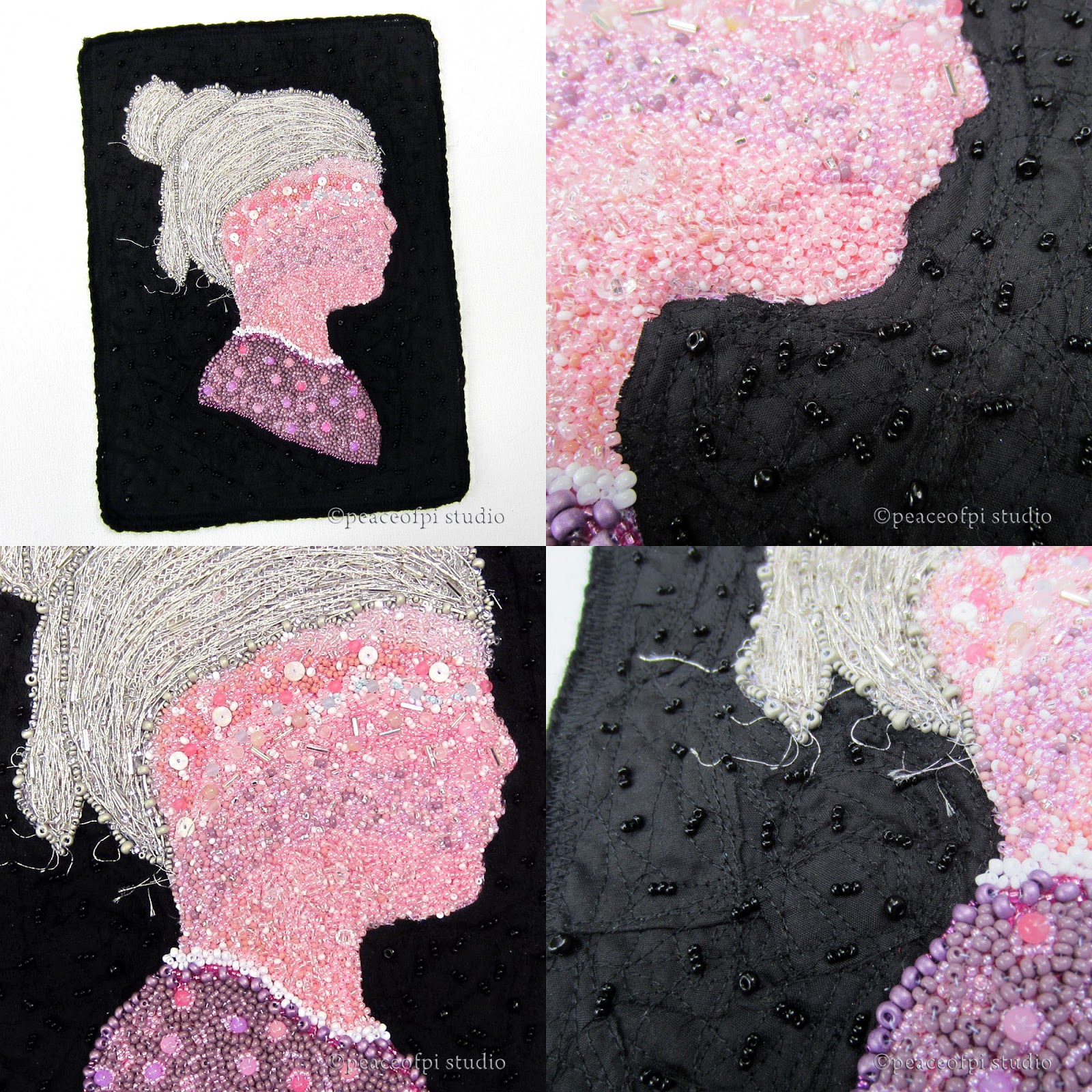 peaceofpi studio: Hand Beaded Art Quilt Face Silhouette