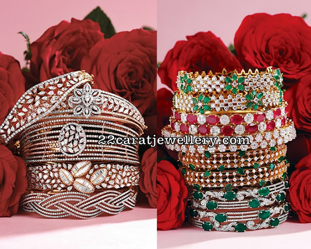 Diamond Emerald Latest Broad Bangles - Jewellery Designs
