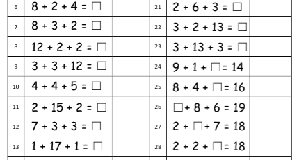 First Grade at EVCS: Math Sprints