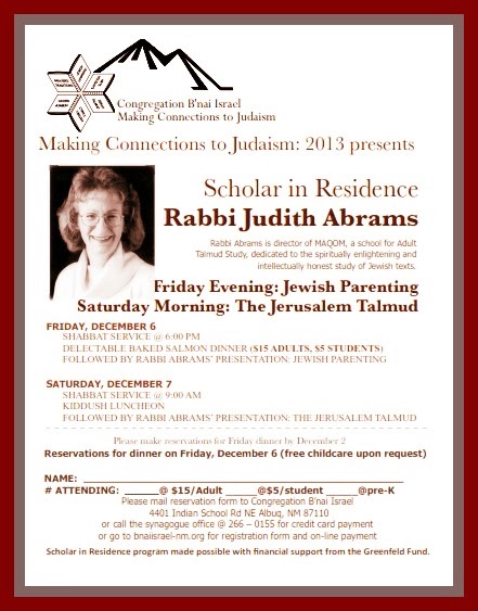 Abq Jew ® Blog: Rabbi Judith Abrams Returns to B'nai Israel