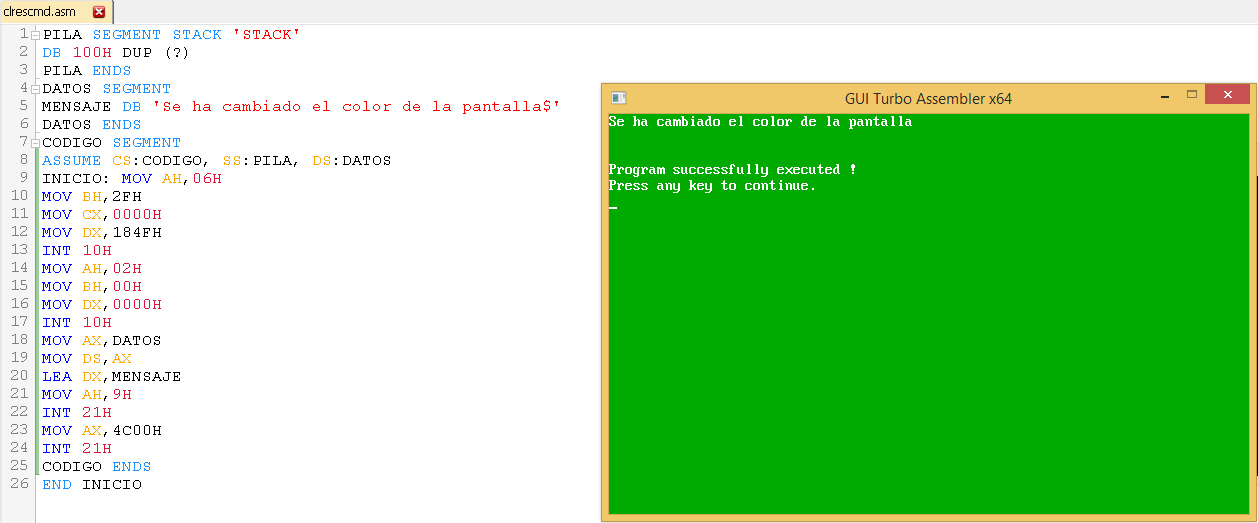 Alan: Cambiando colores de consola en ensamblador