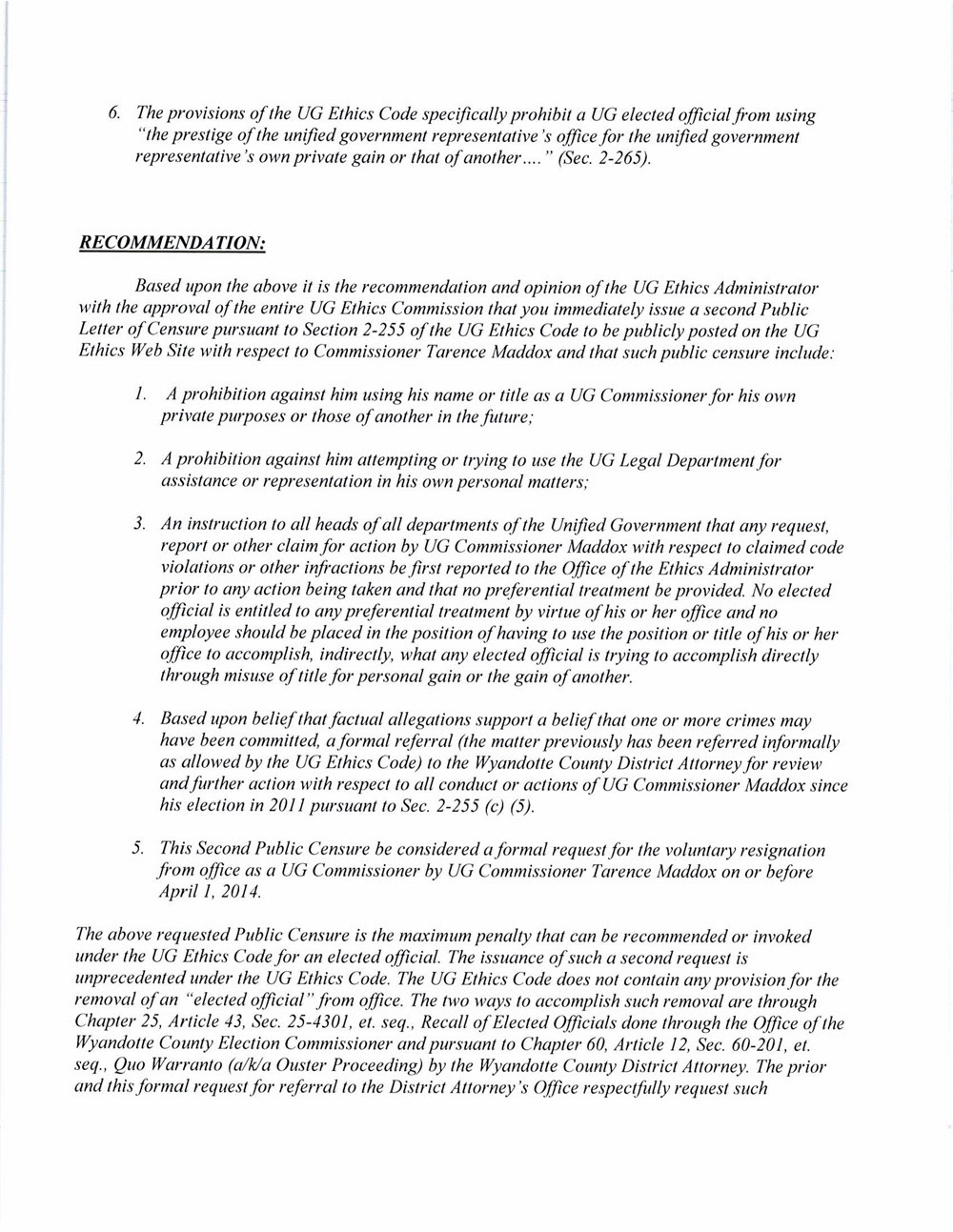 Kansas City Kansan: DOCUMENT: Second Maddox Censure Letter