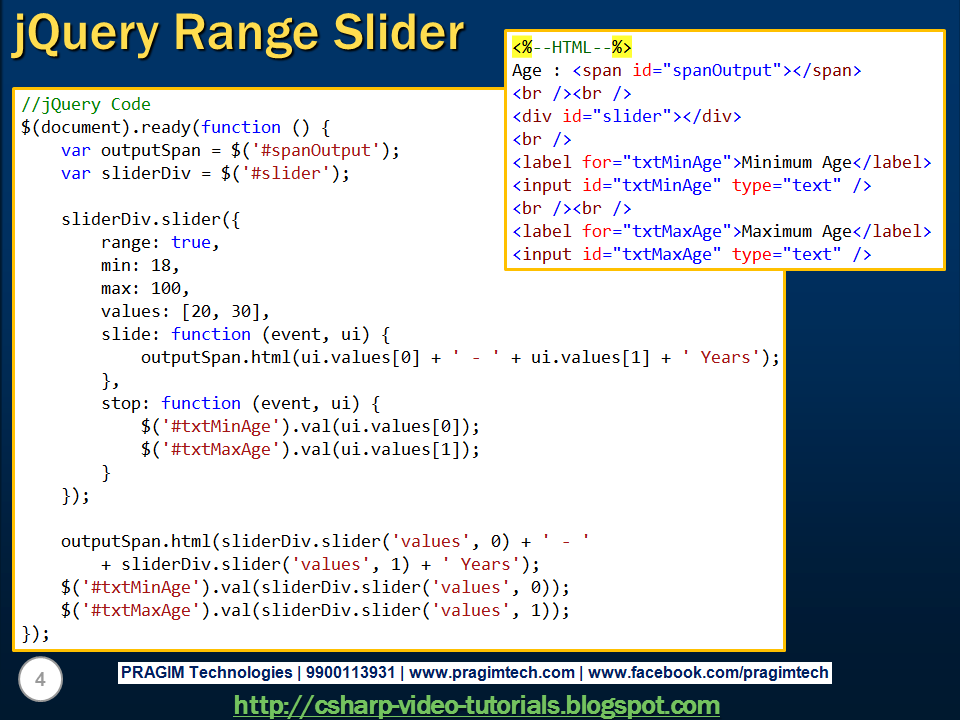 Sql server, .net and c# video tutorial: jquery range slider