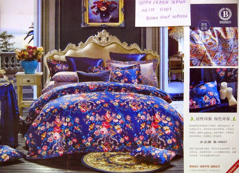 Sprei Jepang Motif Bunga Navy Keramik - Sprei lovina│Grosir sprei murah ...