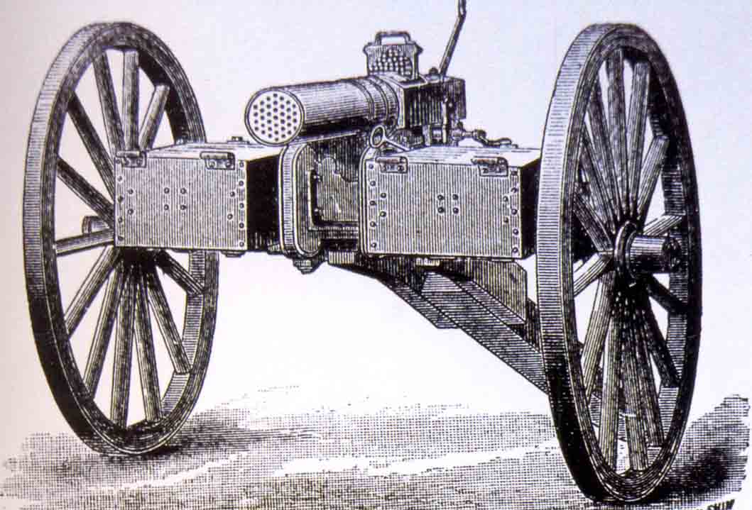 Chinese Qing Empire officers posing with a Montigny mitrailleuse, an ...