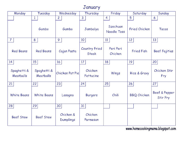 Home Cooking Mama: January Meal Plan