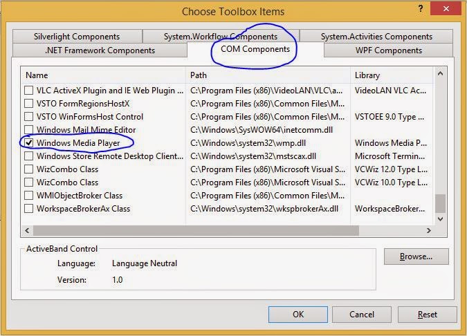 How to add Windows media player in toolBox windows form c#