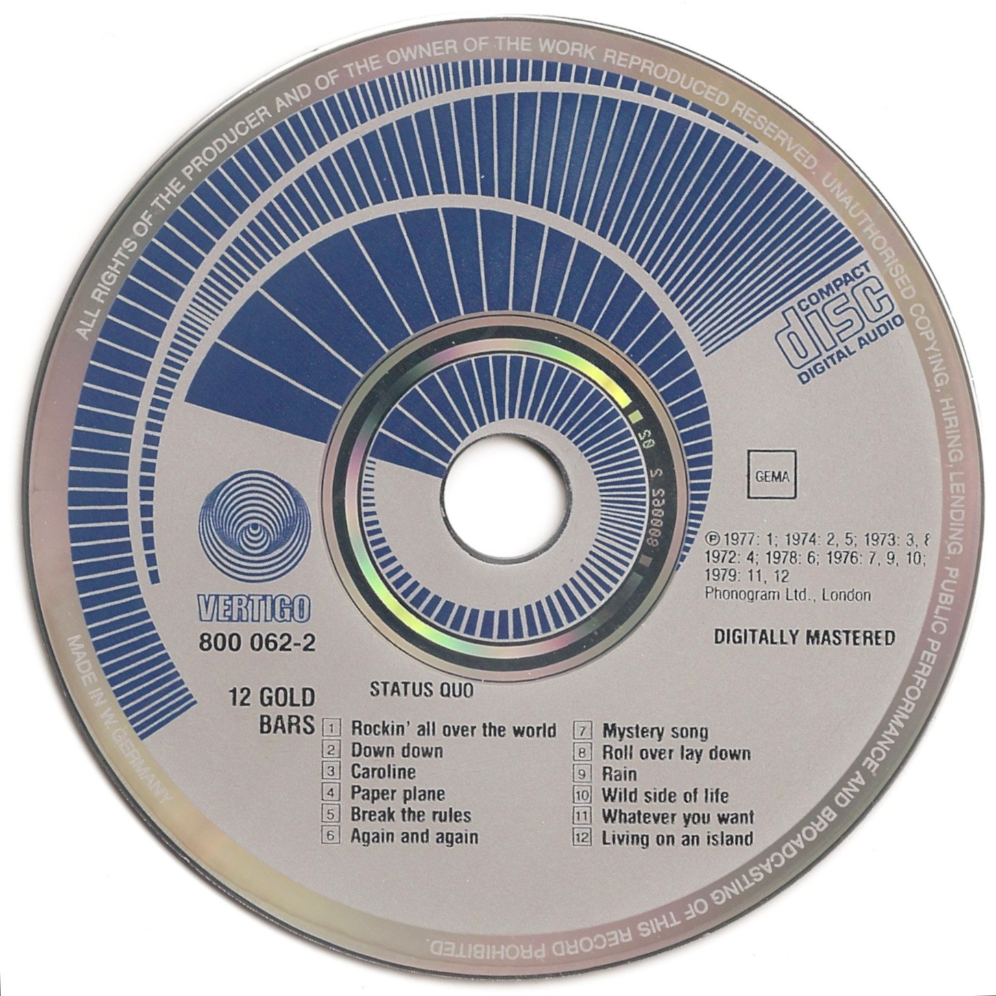 The First Pressing CD Collection: Status Quo - 12 Gold Bars