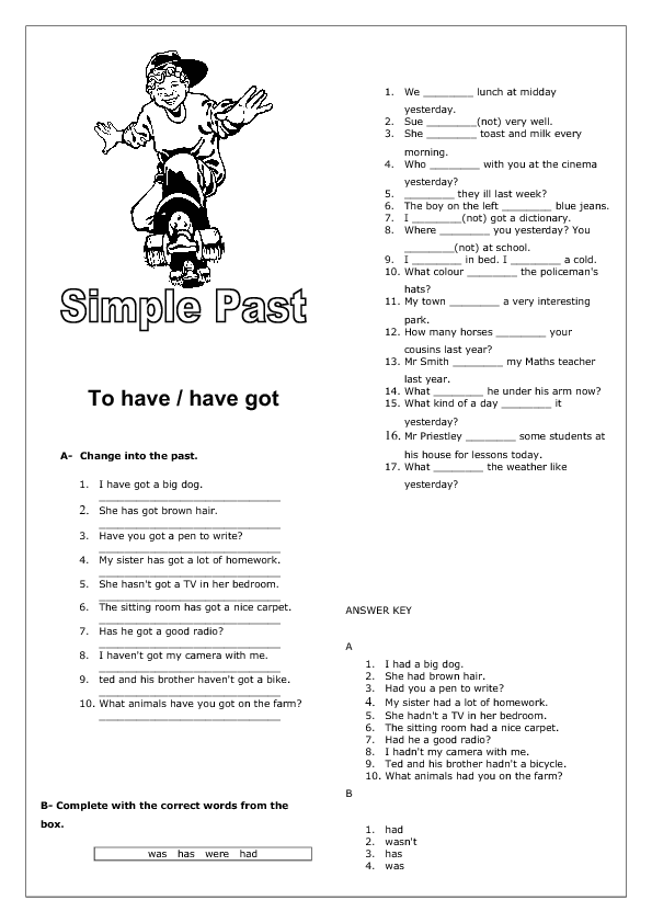 Simple Past Have Have Got My English Printable Worksheets simple-past-have-have-got-my-english-printable-worksheets