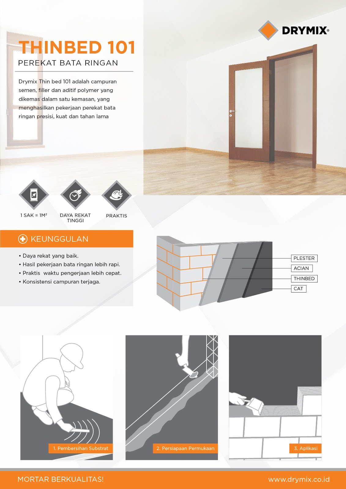 Brosur dan Spesifikasi Perekat bata ringan THINBED 101 DRY MIX - Jual Semen Instan Mortar di ...