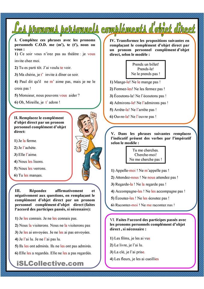 4º ESO, ON CONTINUE AVEC LE FRANÇAIS: LES PRONOMS COMPLEMENT DIRECT
