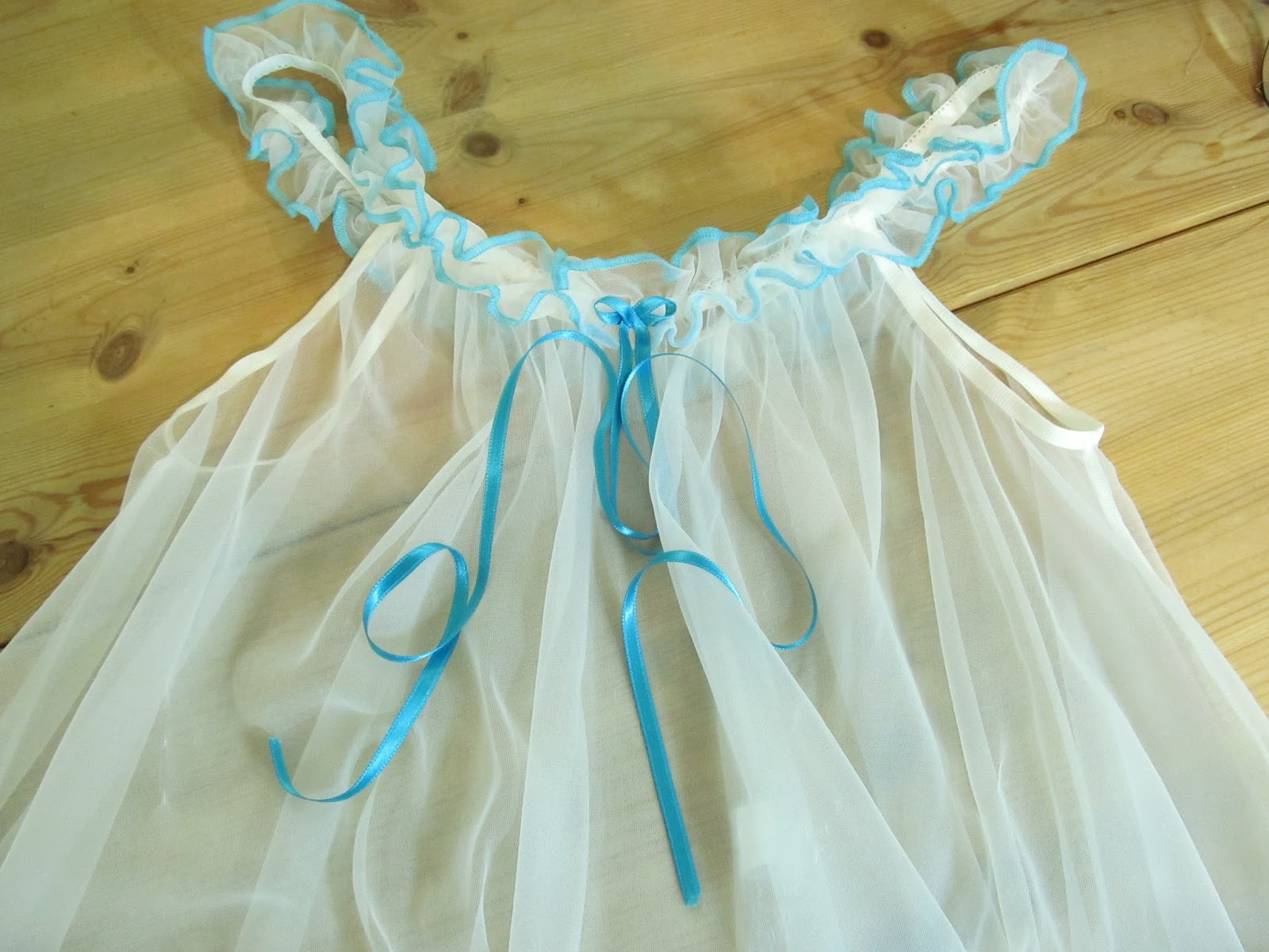 Vintage white blue soft sissy frilly sheer chiffon babydoll nightie ...