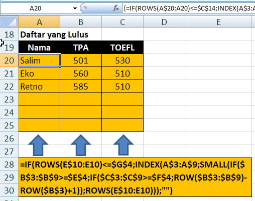 Tips-tips Rumus Excel: Tes TPA dan TOEFL