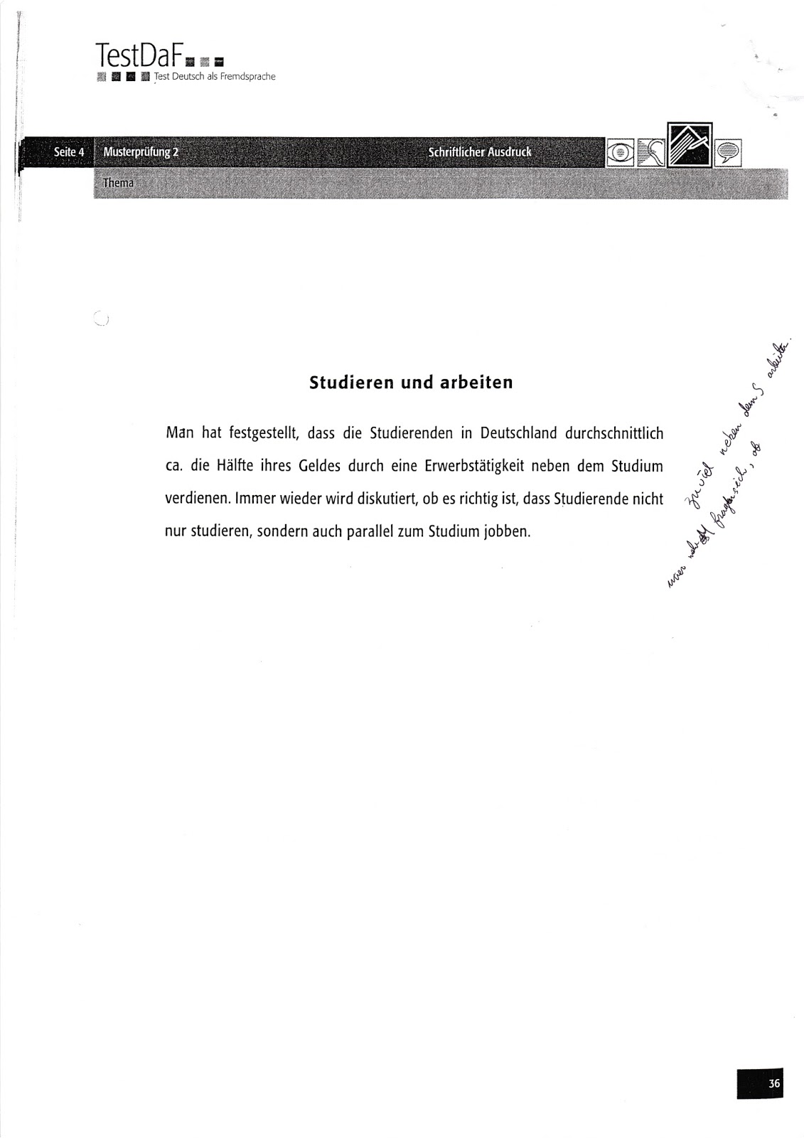 TestDaF Schreiben: Studieren und Arbeiten (1)