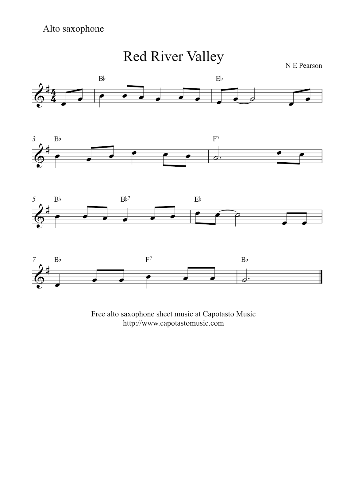 Easy Sheet Music For Beginners: Red River Valley - Easy alto saxophone ...