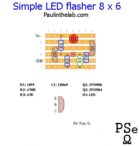 Paul In The Lab: Simple LED Flasher Stripboard Veroboard Layout