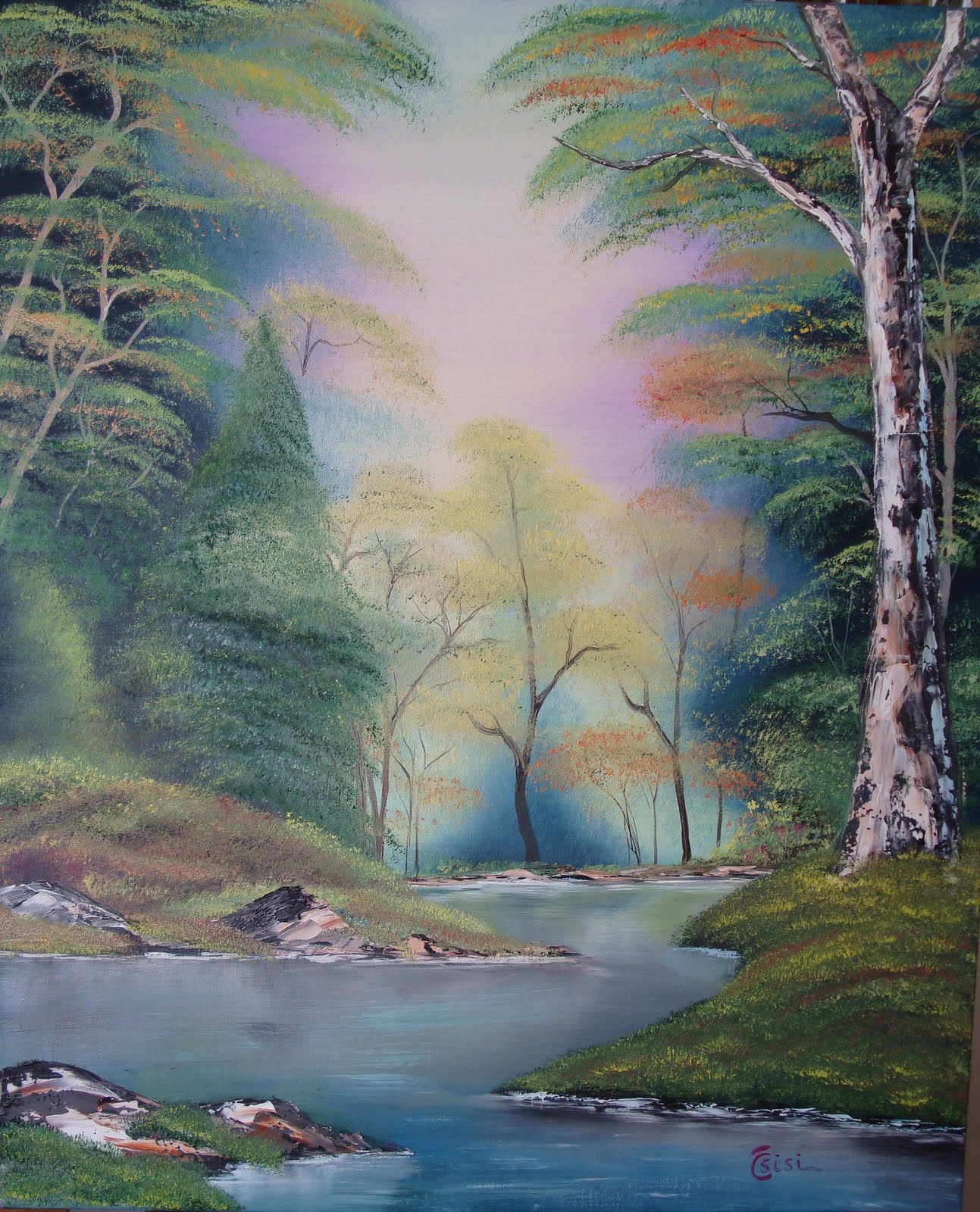 Studio Couleur Sisi: Hommage à Bob Ross "river in forest"