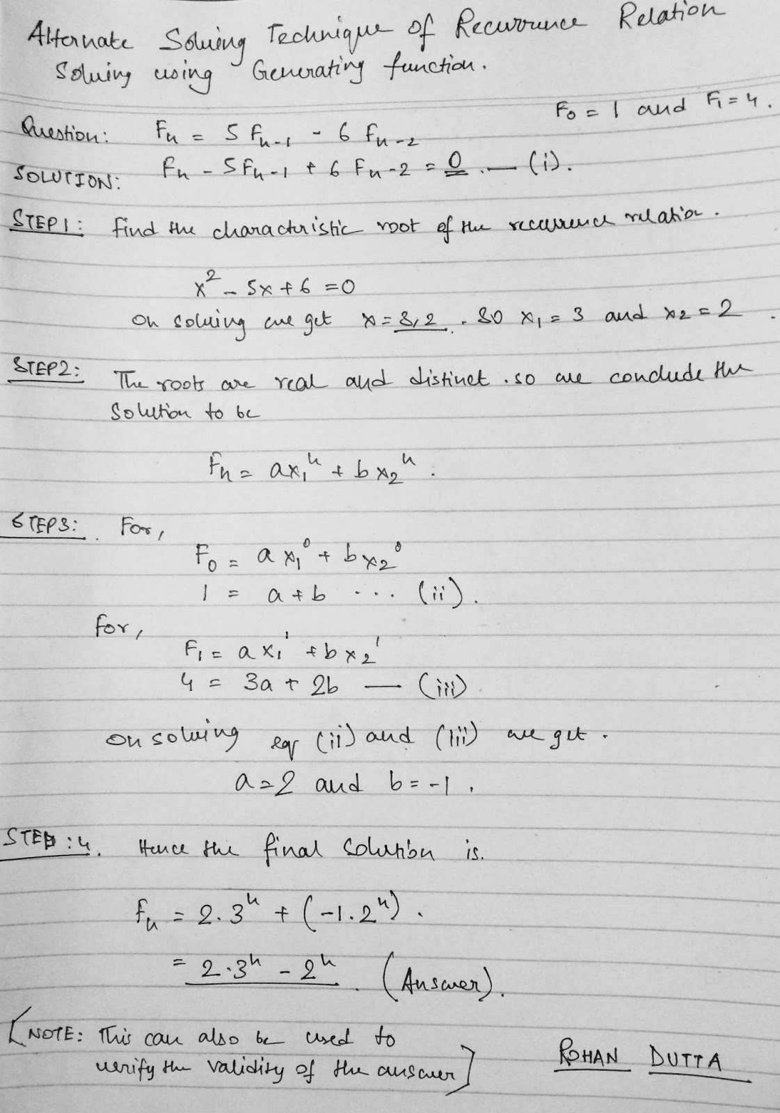 CODING BCA.: Recurrence Relation Easy Solving Tricks.