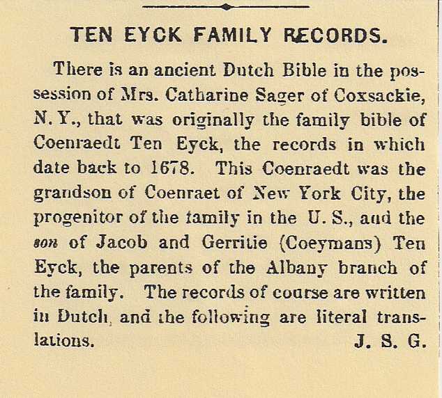 Maddie's Ancestor Search: Ten Eyck Family Bible Records, Part 1