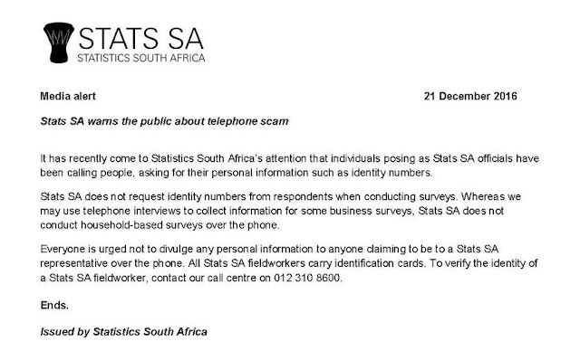 SOUTH AFRICA - BE WARNED; STATS SA ISSUES TELEPHONE SCAM WARNING - Bay ...