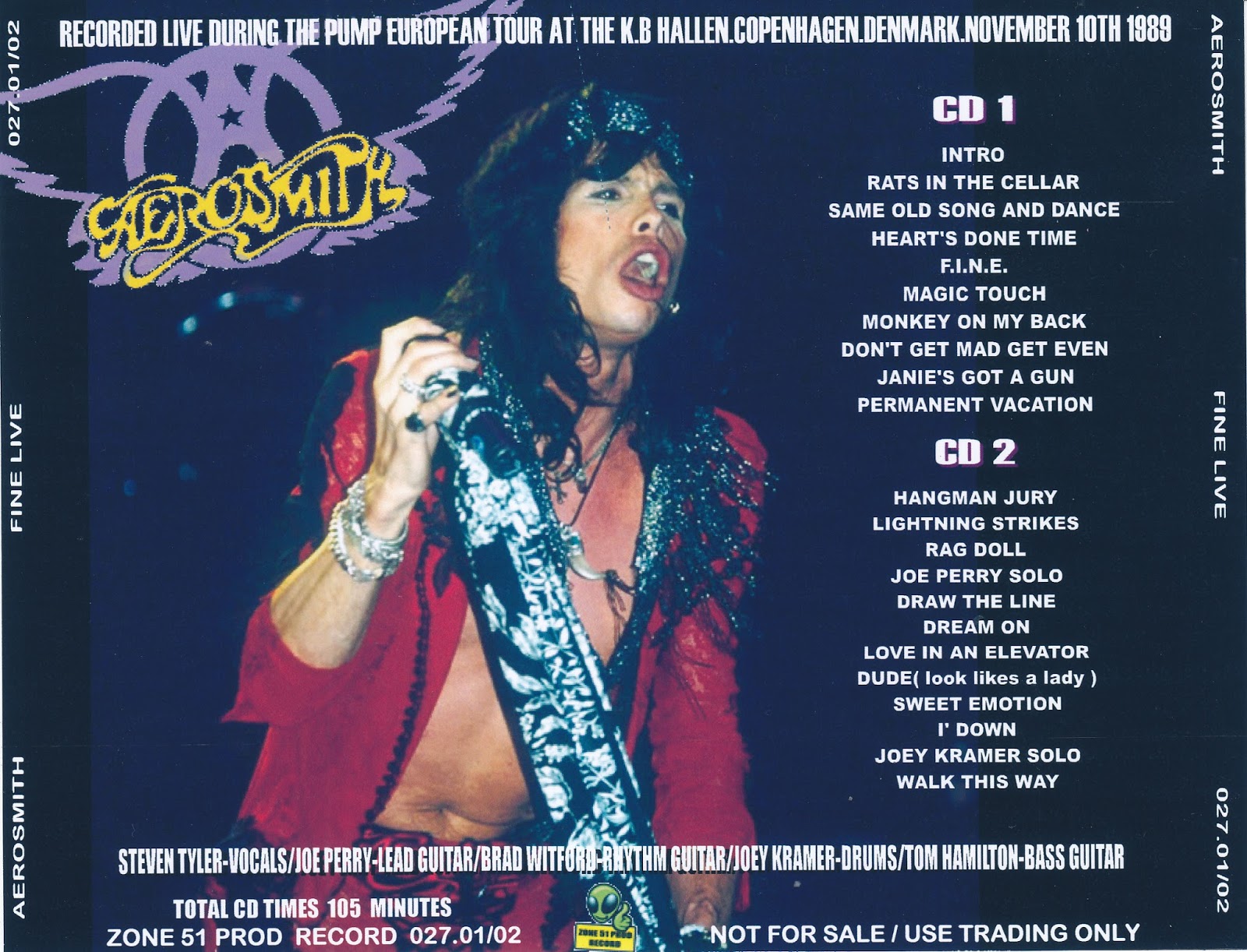 AEROSMITH BOOTLEGS COVER ARTS: F.I.N.E. LIVE ( copenhagen 1989 )