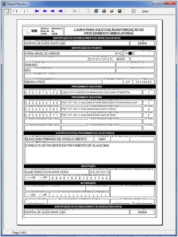 : Instalação do AGLA (Atendimento de Glaucoma) com impressão de APAC