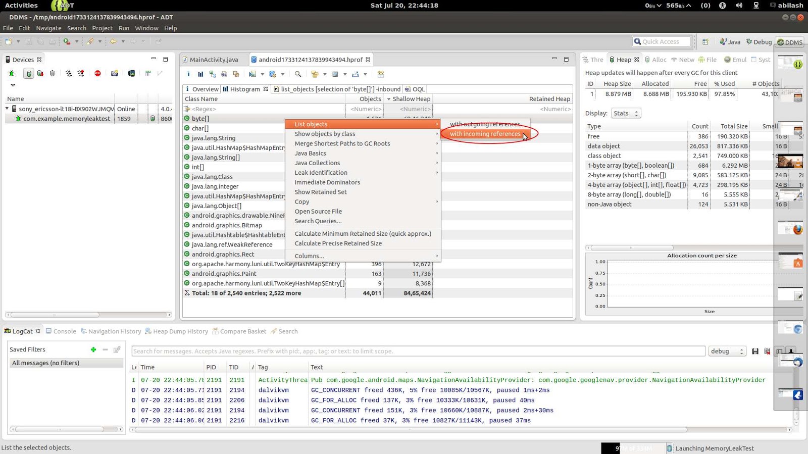 Android MAT memory leak analysis tutorial