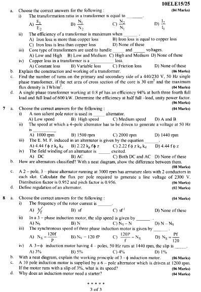 Basic Electrical Engineering VTU B.E June July 2014 Question Paper ...