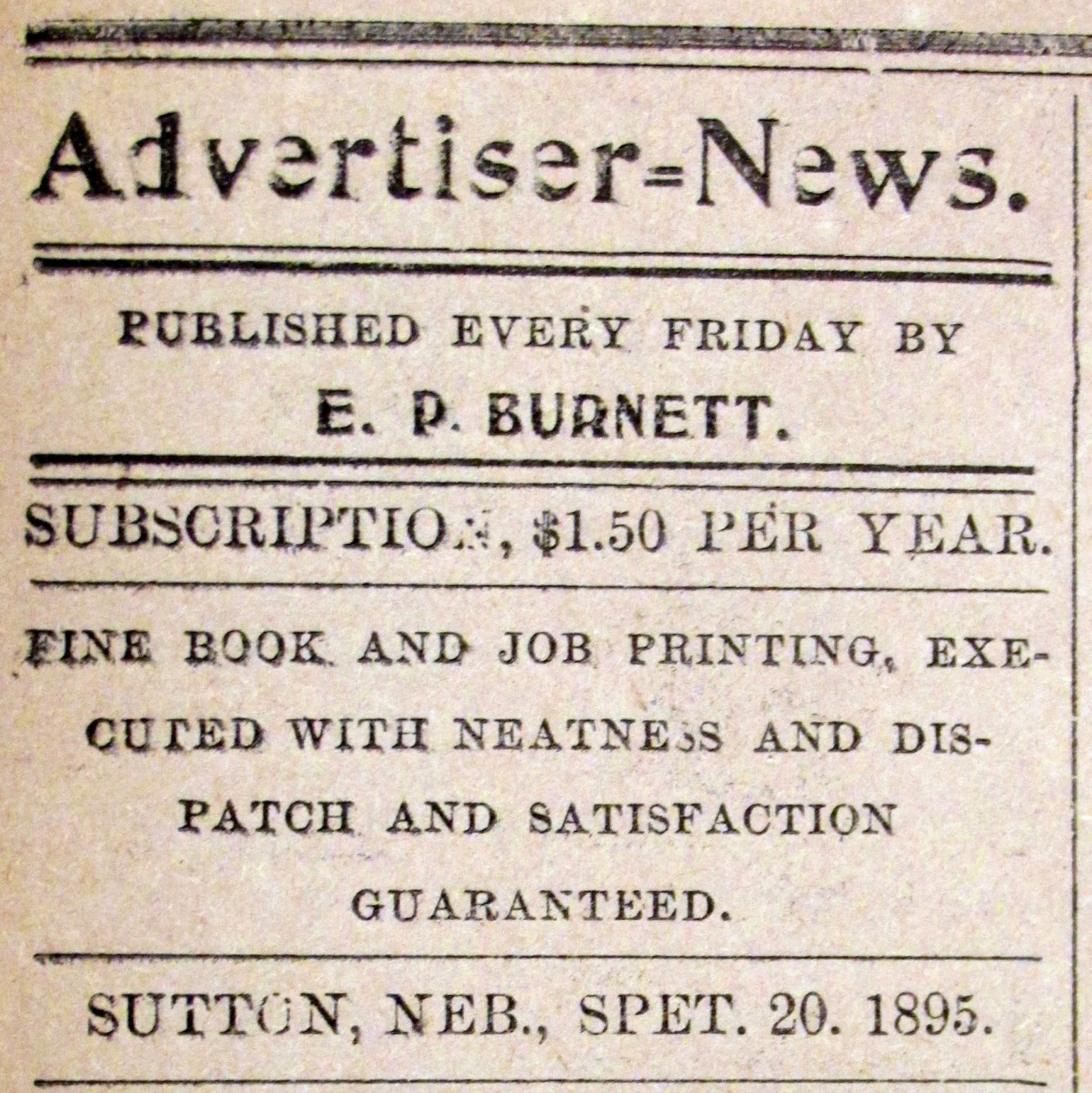 Sutton Nebraska Museum: 1895 Newspaper Ads