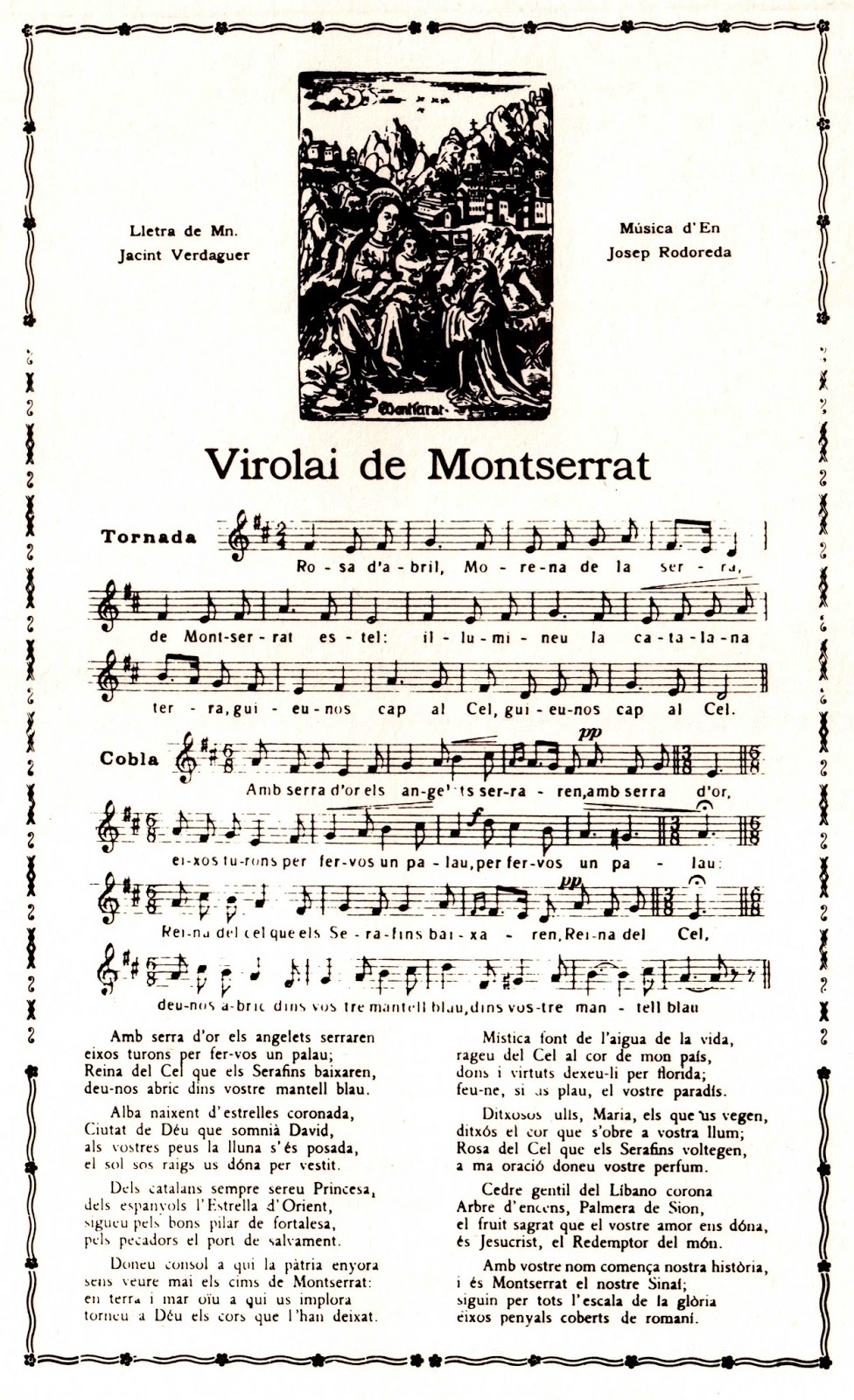 El Virolai, un himne a la Mare de Déu de Montserrat