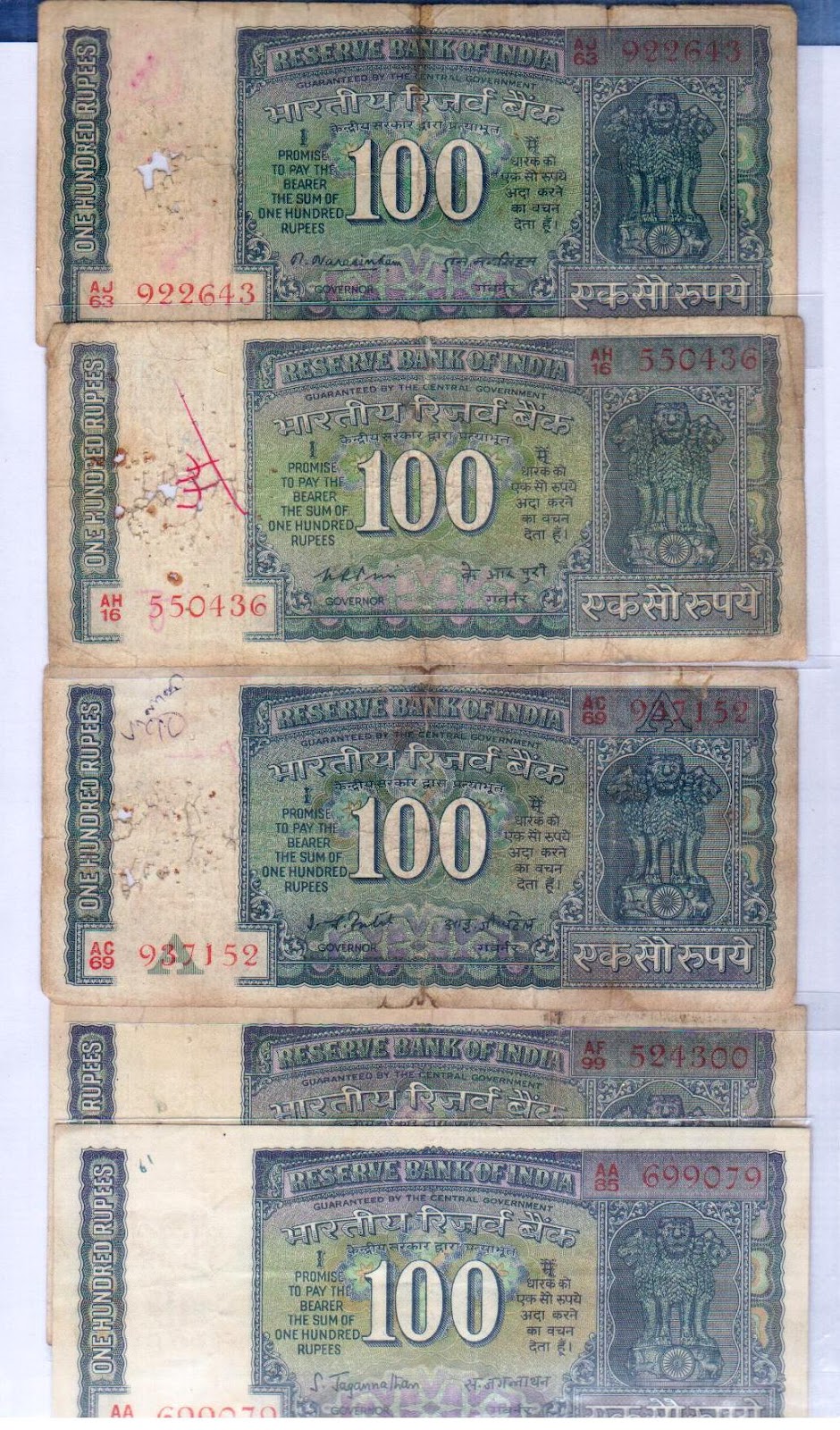My Collection REPUBLIC INDIA 100 RUPEE 4 DIFF GOVERNOUR WHITE VERTICAL PANEL ISSUE my-collection-republic-india-100-rupee-4-diff-governour-white-vertical-panel-issue