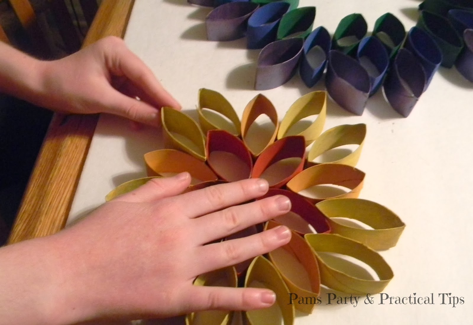 Pams Party & Practical Tips: Crafting With Kara - Hanging Rainbow Flower