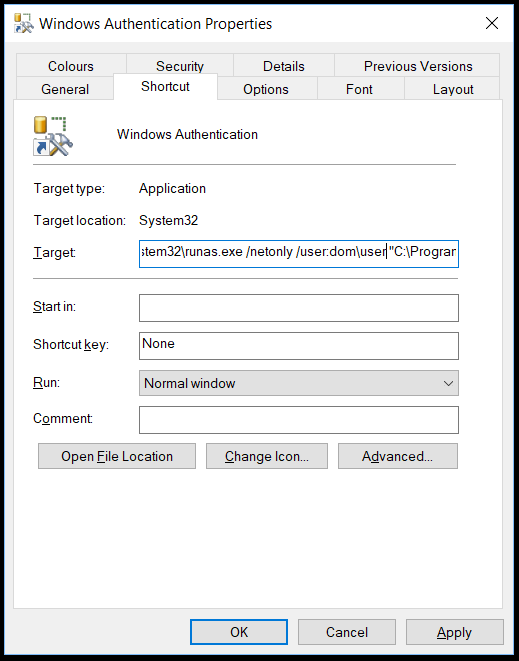 Use windows authentication out of the domain