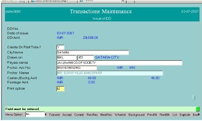 Issuing a Demand Draft using Finacle menu option TM ~ Finacle Commands ...