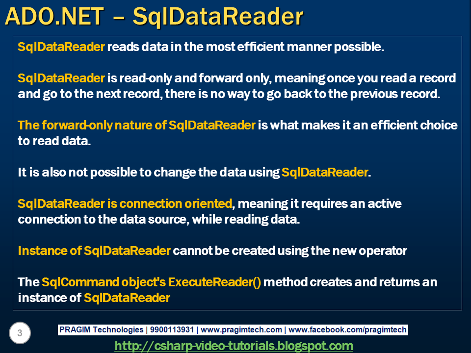 Sql Server Net And C Video Tutorial Part 8 Sql Datareader In Adonet