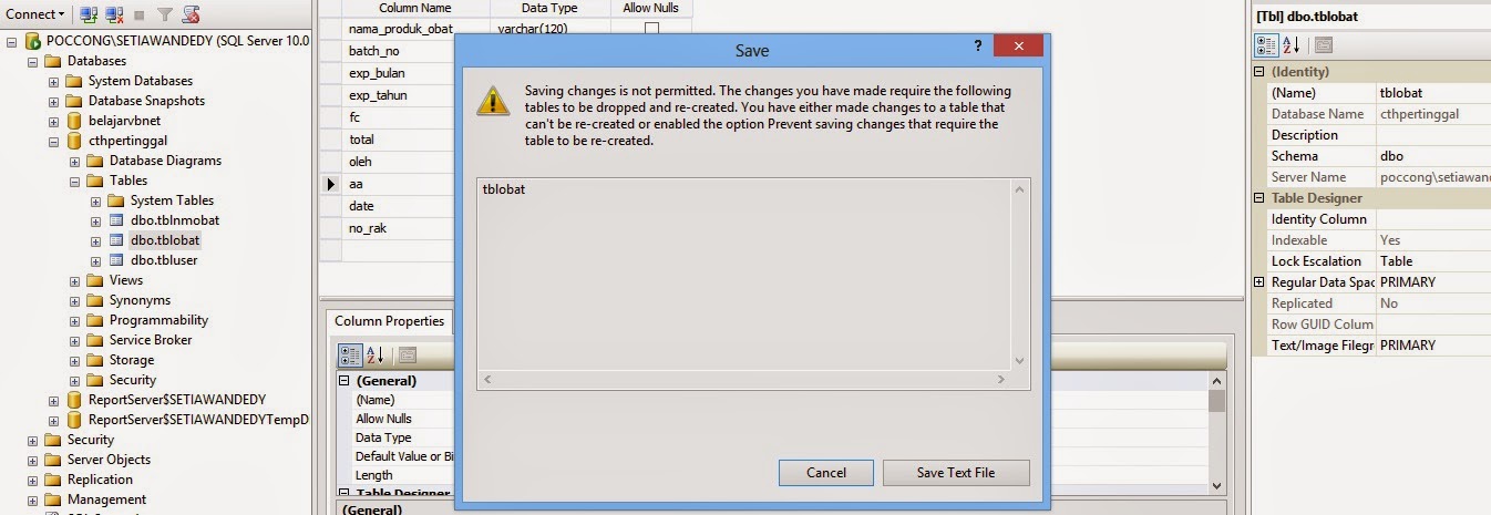 cara mengatasi sql server yang tidak mau di save ketika di tambah ...