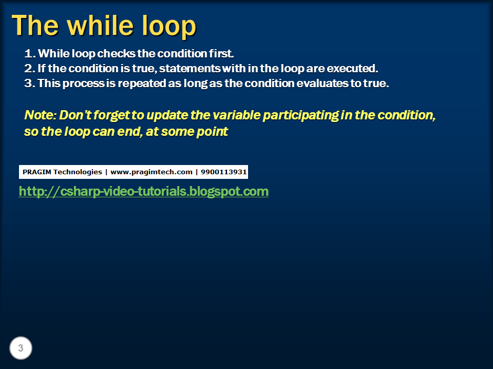 Sql server, .net and c# video tutorial: Part 13 – Loops in C# - while loop