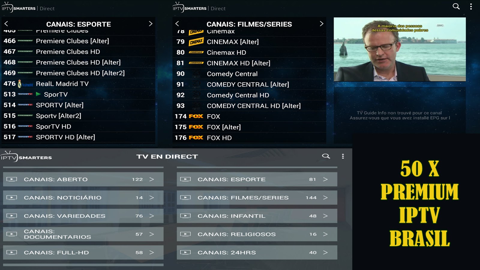 PREMIUM IPTV TO WATCH BRASIL PREMIUM CHANNELS + 50 CODES - IPTV DROID