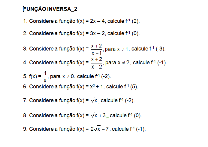 Lição de casa: Função inversa 2