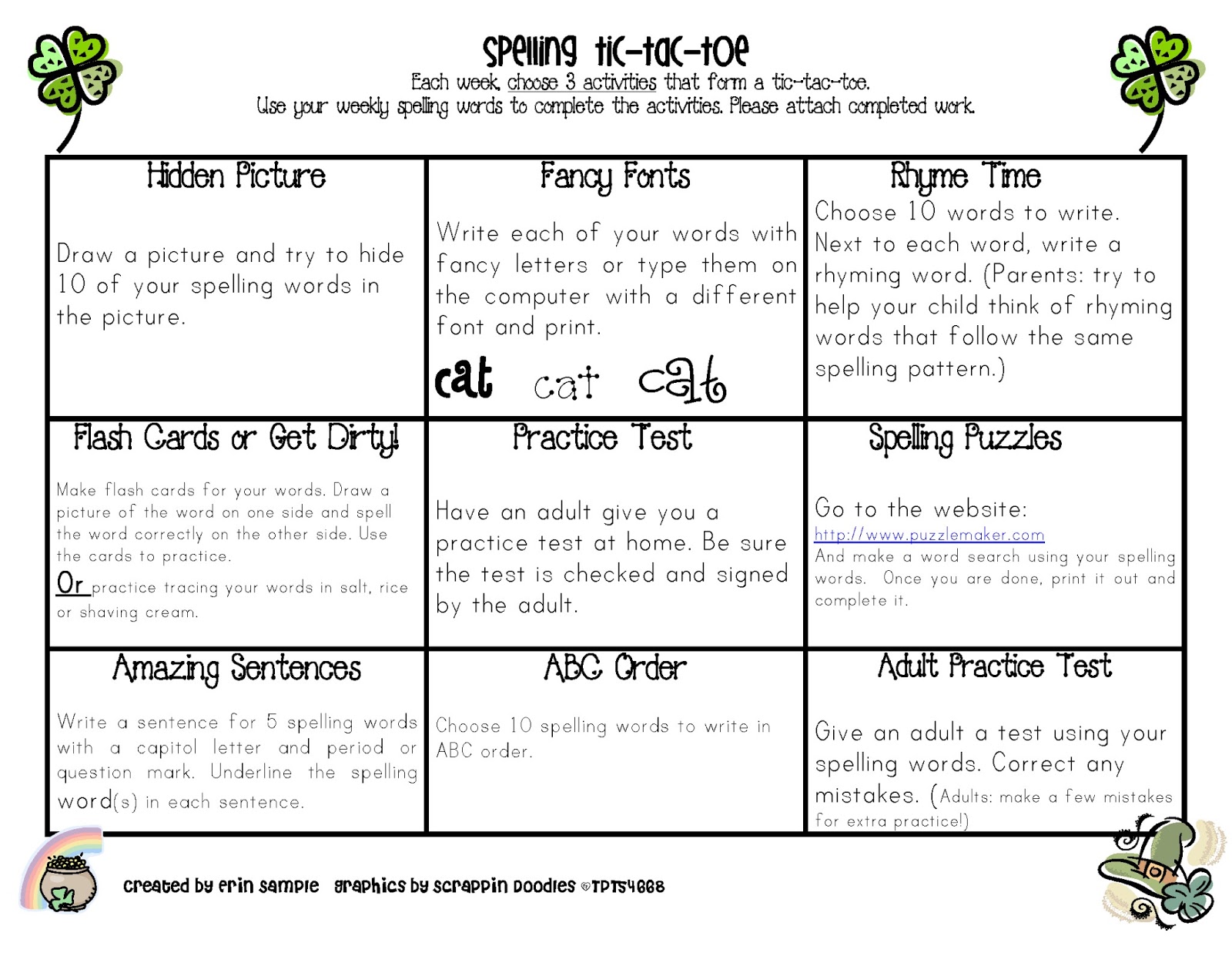 Sample's Superstars: Spelling Tic Tac Toe for each month of the Year ...