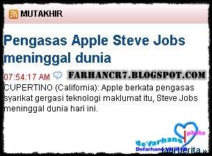 Pengasas Apple Steve Jobs meninggal dunia - defarhano.com
