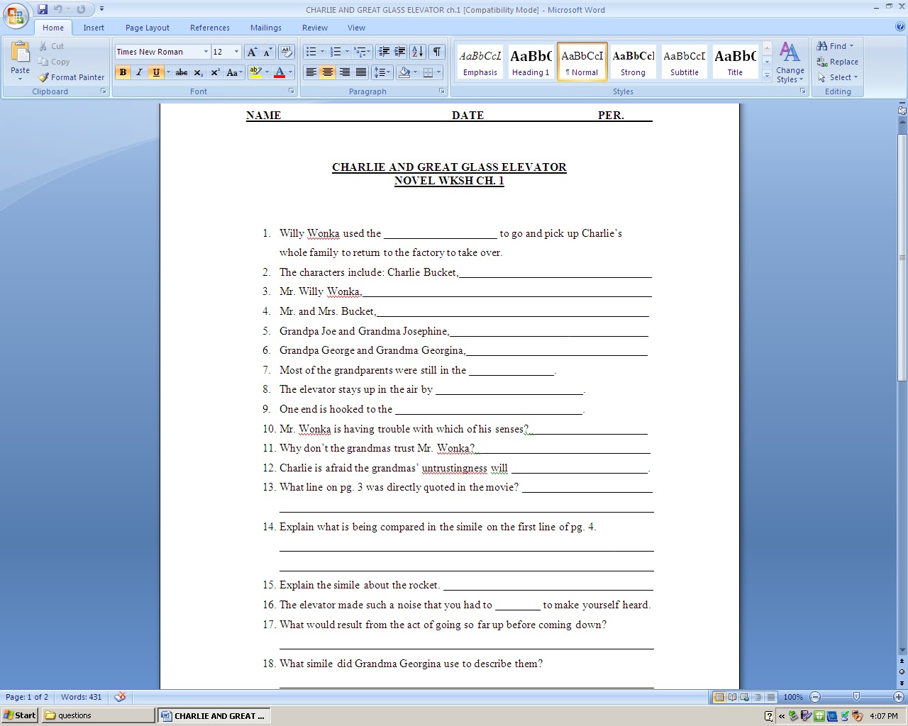 Tests for Teachers: Novel Reading Comprehension Packets