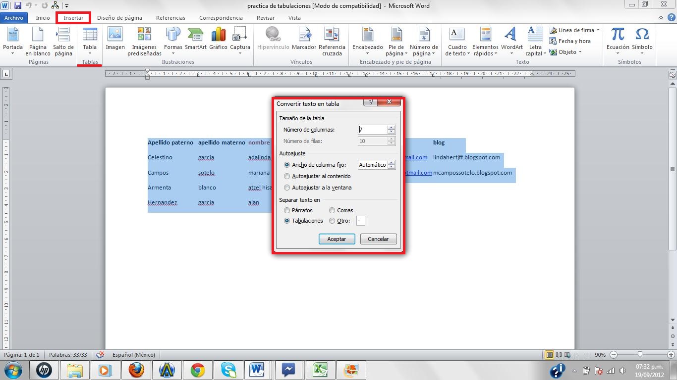 LINDA CELESTINO GARCÍA "INFORMÁTICA" ^.^: TABULACIÓN_CONVERTIR EN TABLA