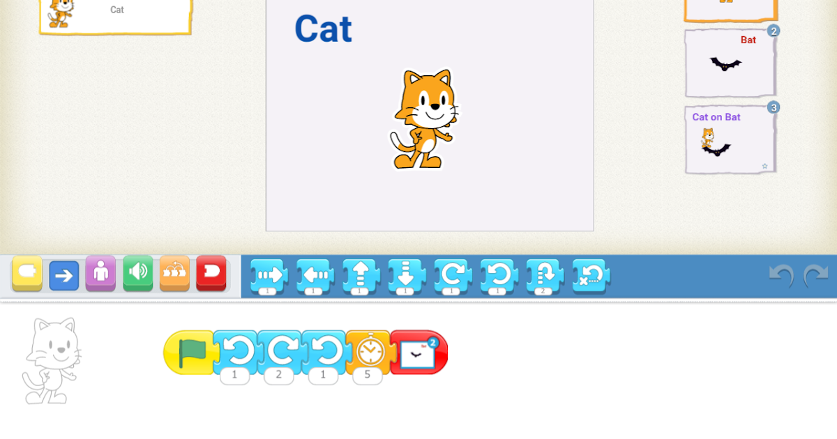子供と一緒にプログラミング！: 【ScratchJr】サンプル「Cat on Bat」の解説
