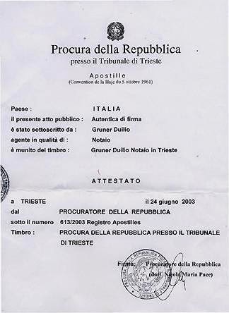 Jak vypadá Apostila z Itálie | Apostile.cz