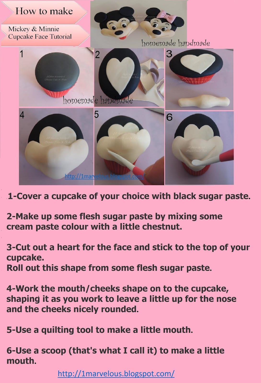 homemade handmade : How to make Mickey & Minnie Cupcake Face Tutorial ...