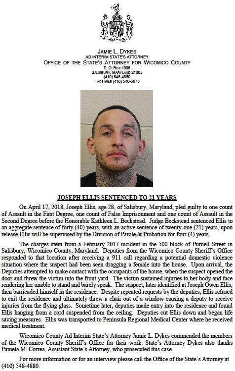 Salisbury News: Conviction and sentencing of Joseph Ellis