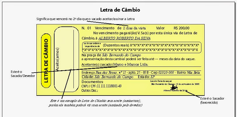 Direito Empresarial: Modelos de Letra de Câmbio
